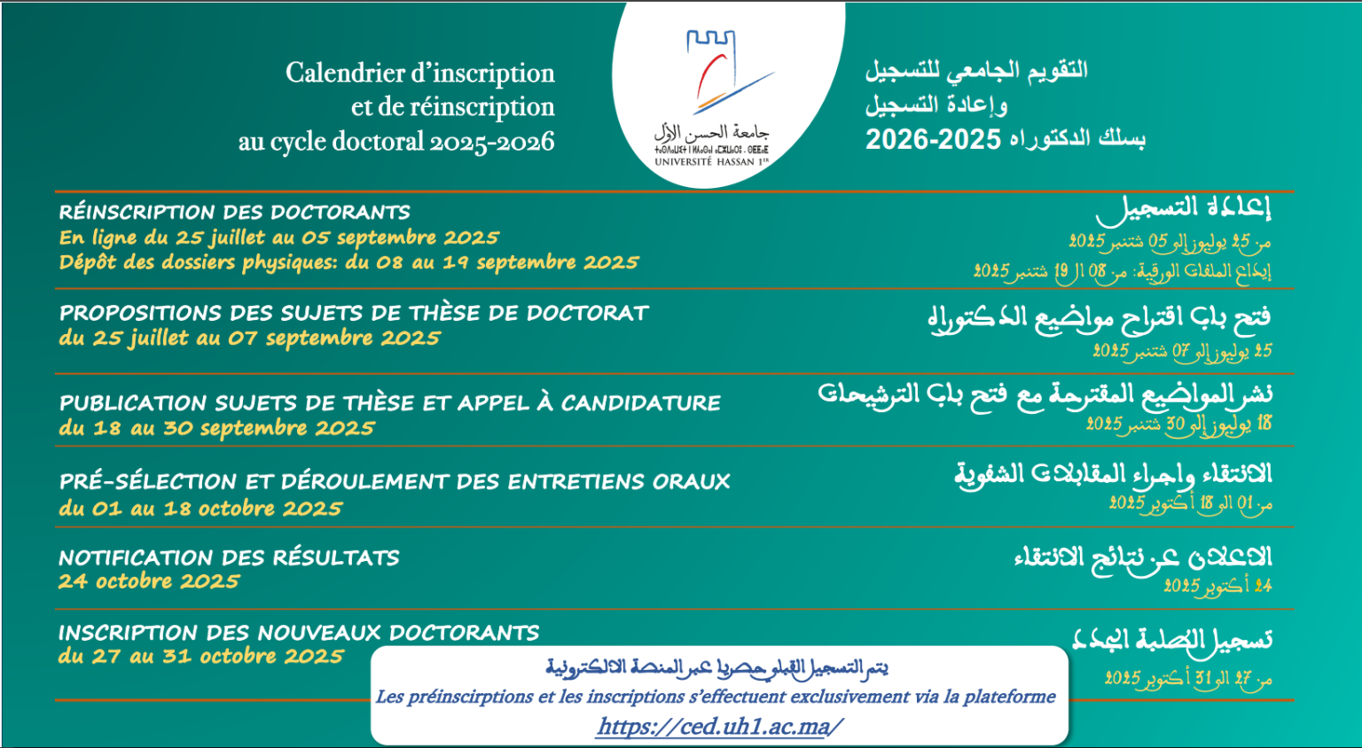 Calendrier d’inscription et de réinscription au cycle doctoral 2025-2026 – Pôle d'Etudes Doctorales